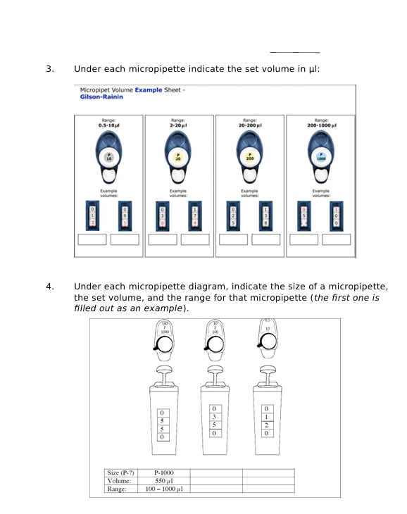 Solved 3. ﻿Under each micropipette indicate the set volume | Chegg.com