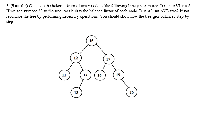 Solved 3. (5 marks) Calculate the balance factor of every | Chegg.com