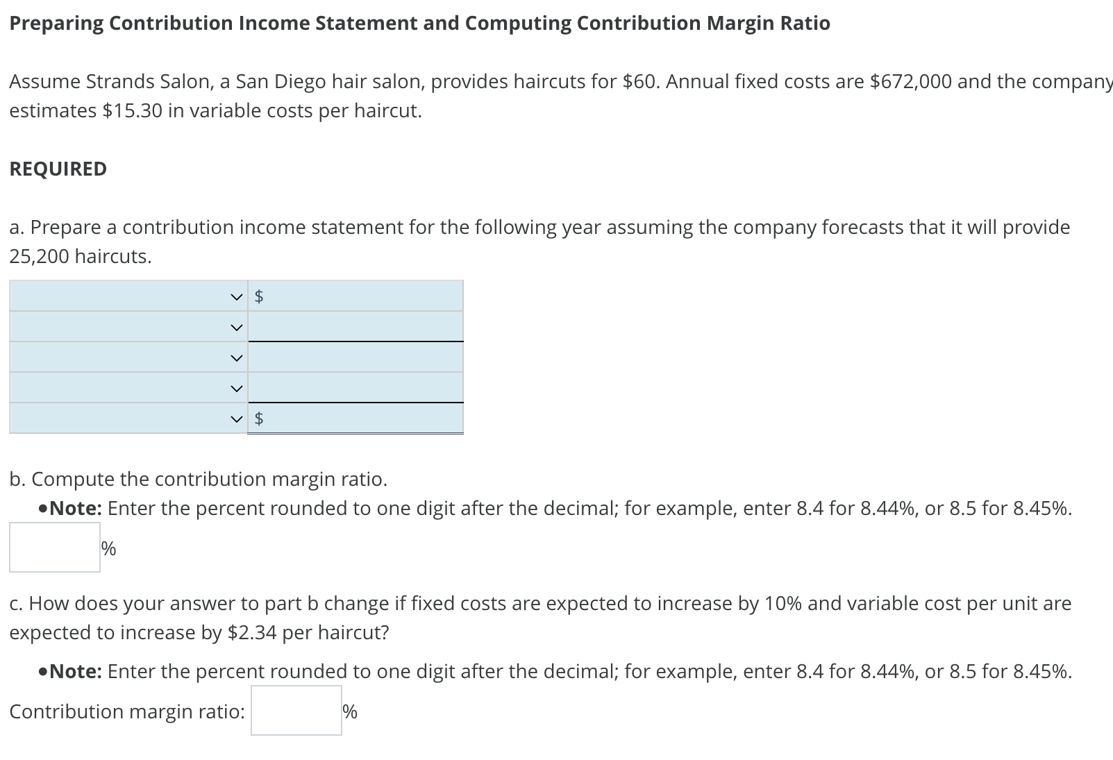 Solved Preparing Contribution Income Statement and Computing | Chegg.com