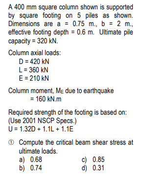 [Solved]: A 400 mm square column shown is supported by sq
