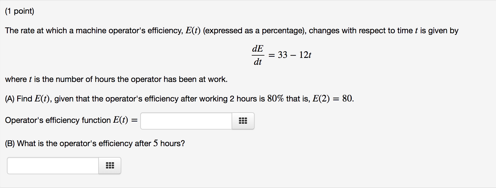 Solved (1 point) The rate at which a machine operator's | Chegg.com
