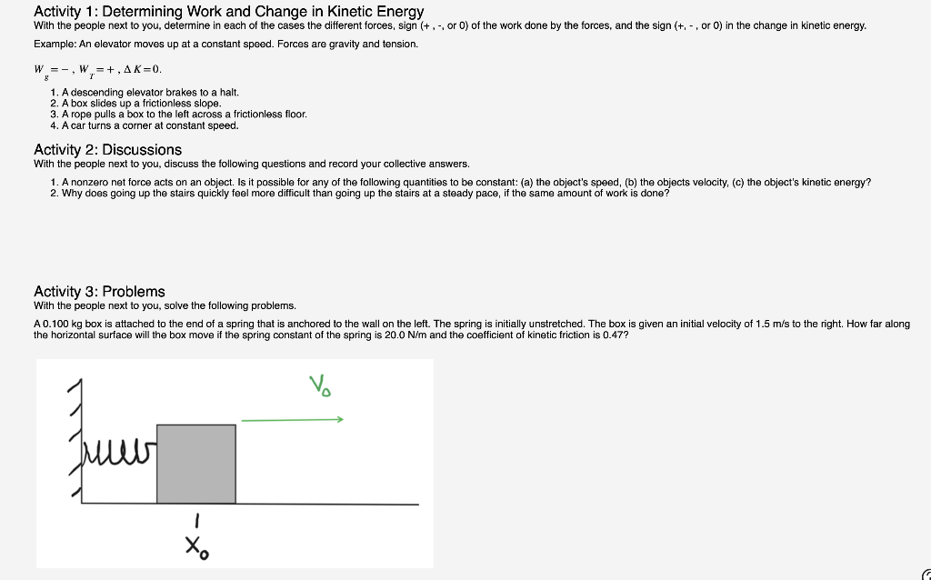 Solved Activity 1: Determining Work and Change in Kinetic | Chegg.com