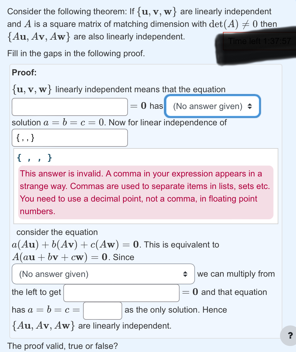 Solved Consider the following theorem: If {u,v,w} ﻿are | Chegg.com