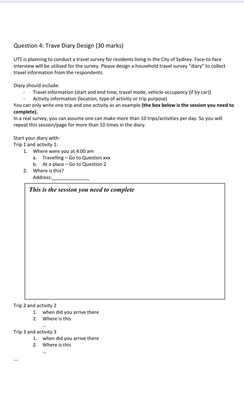 Solved Question 4: Trave Diary Design (30 marks) UTS is | Chegg.com