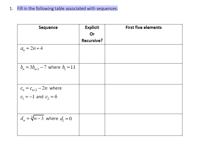 Solved Fill in the following table associated with | Chegg.com