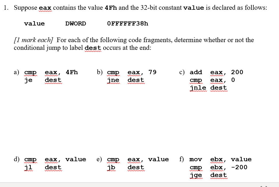 Solved 1. Suppose eax contains the value 4Fh and the 32-bit | Chegg.com