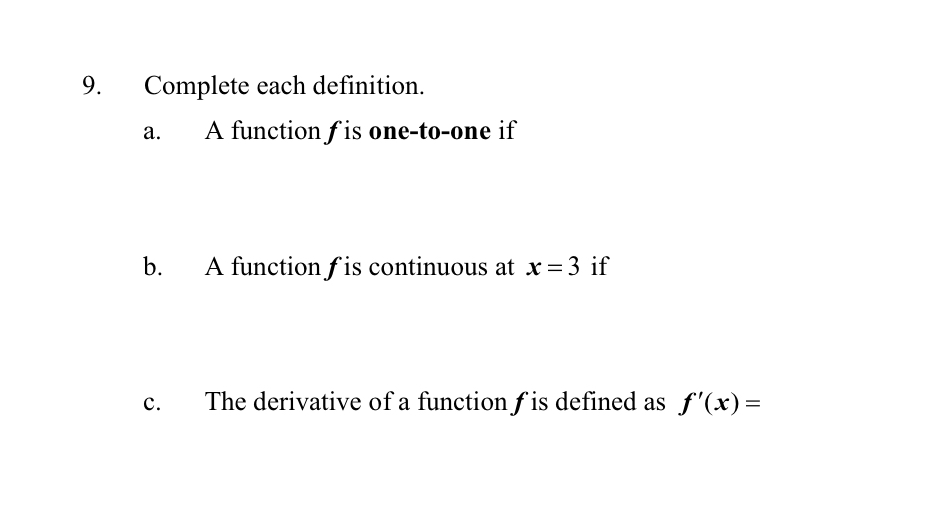 Solved 9. Complete each definition. A function fis | Chegg.com