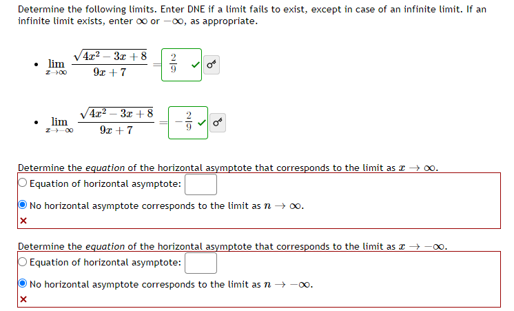 Solved Determine the following limits. Enter DNE if a limit | Chegg.com