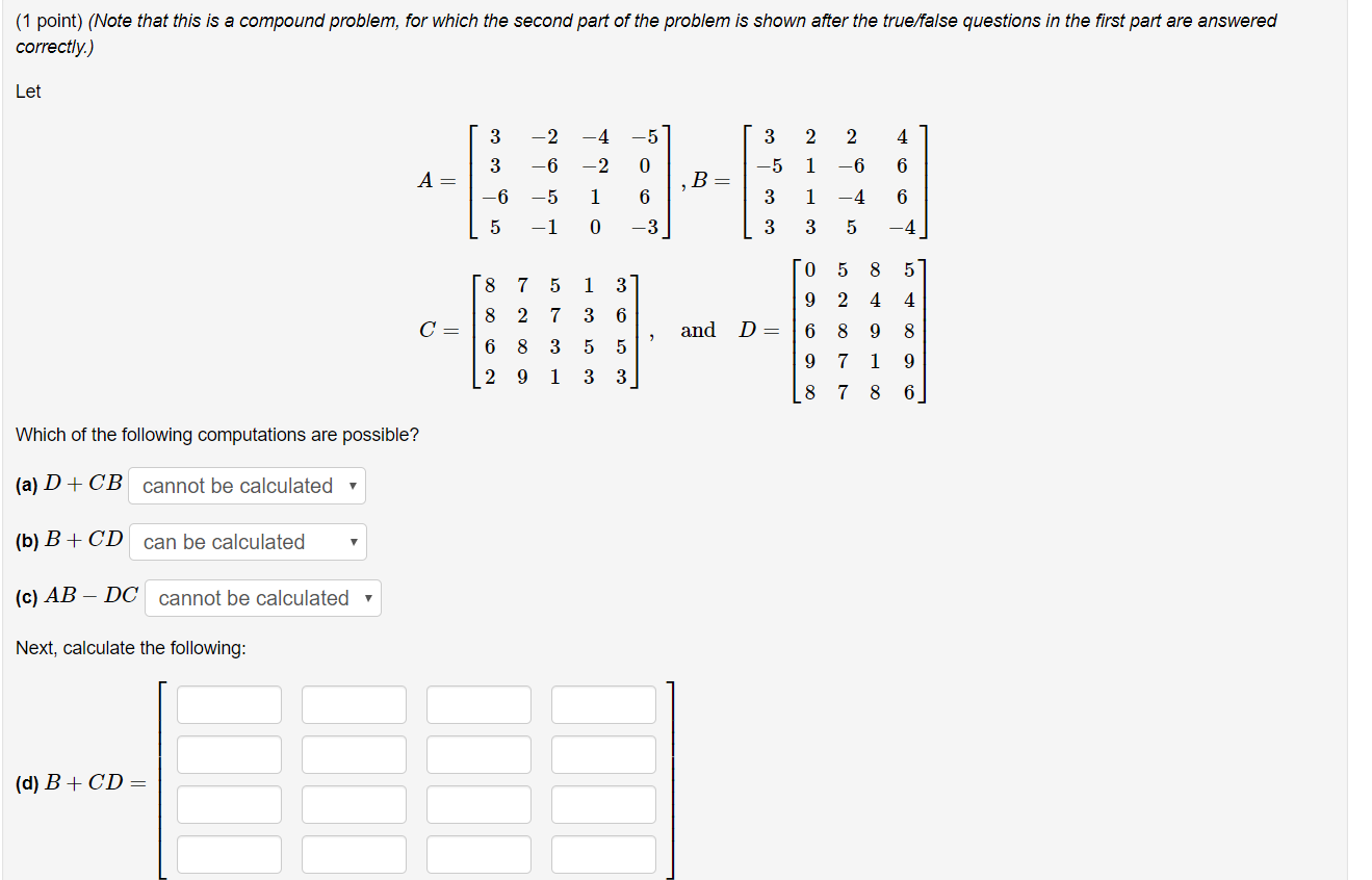 Solved (1 point) (Note that this is a compound problem, for | Chegg.com