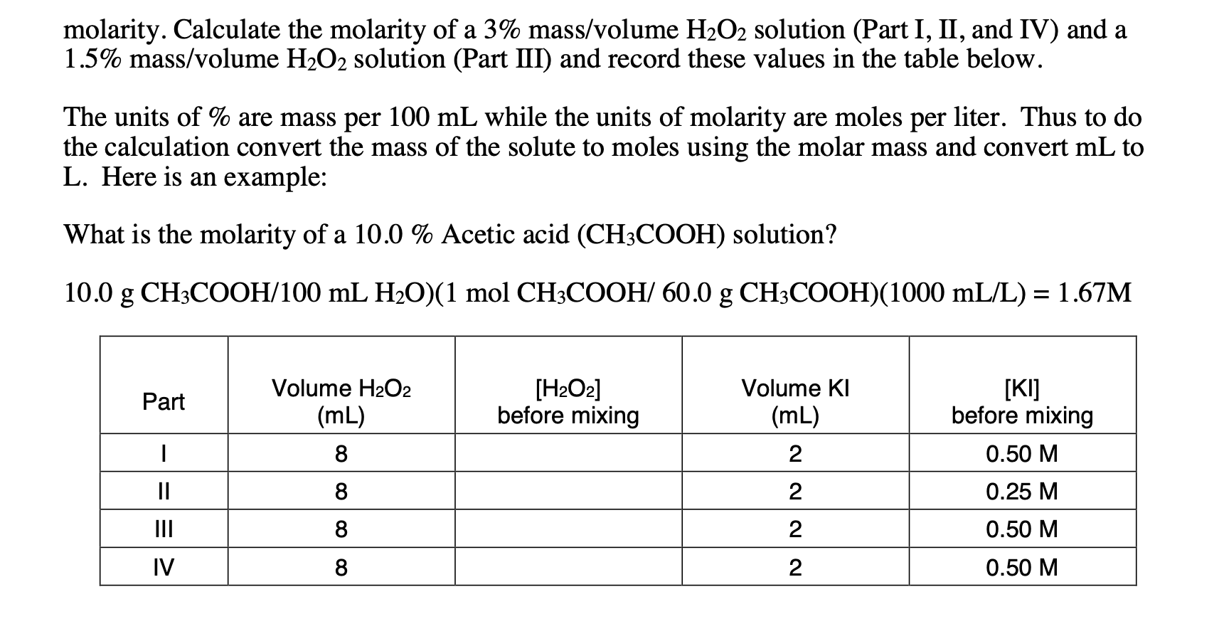 Solved molarity. Calculate the molarity of a 3% mass/volume | Chegg.com