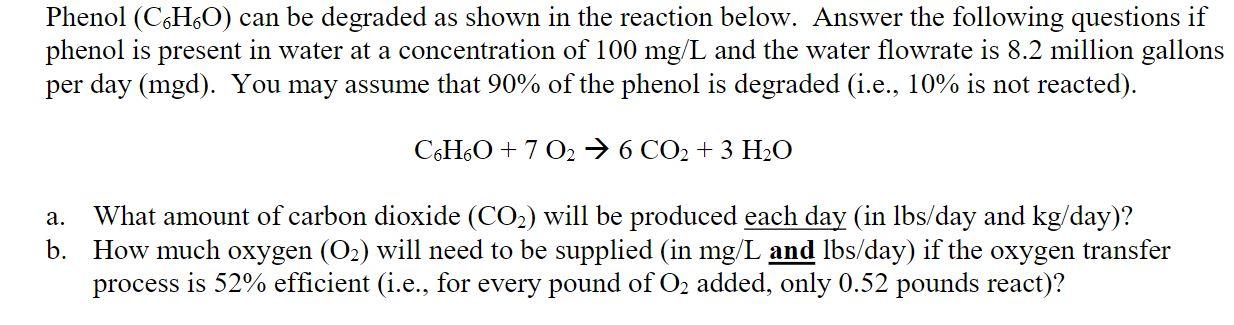 Solved Phenol (C6H60) can be degraded as shown in the | Chegg.com