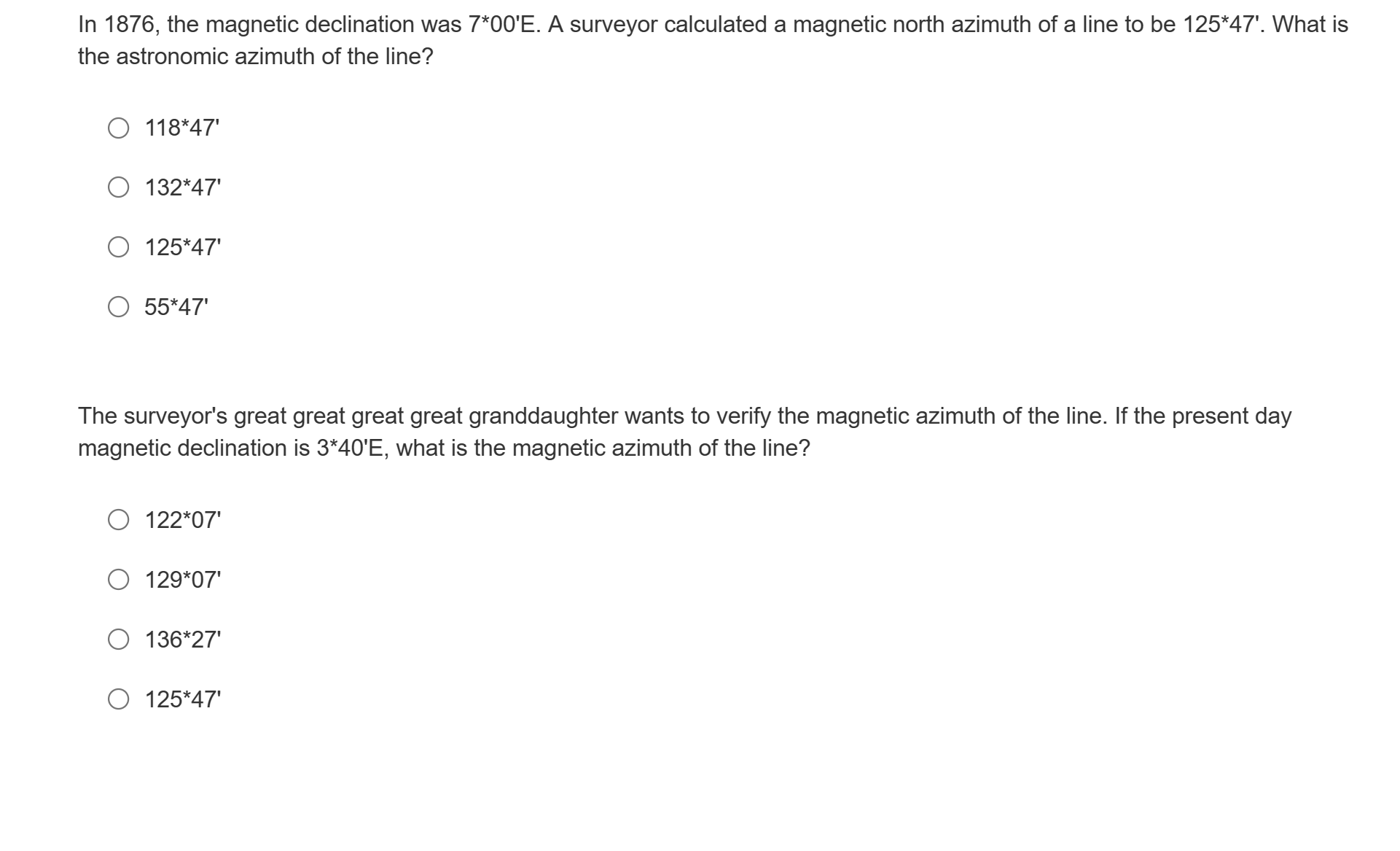 Solved In 1876 , the magnetic declination was 7∗00′E. A | Chegg.com