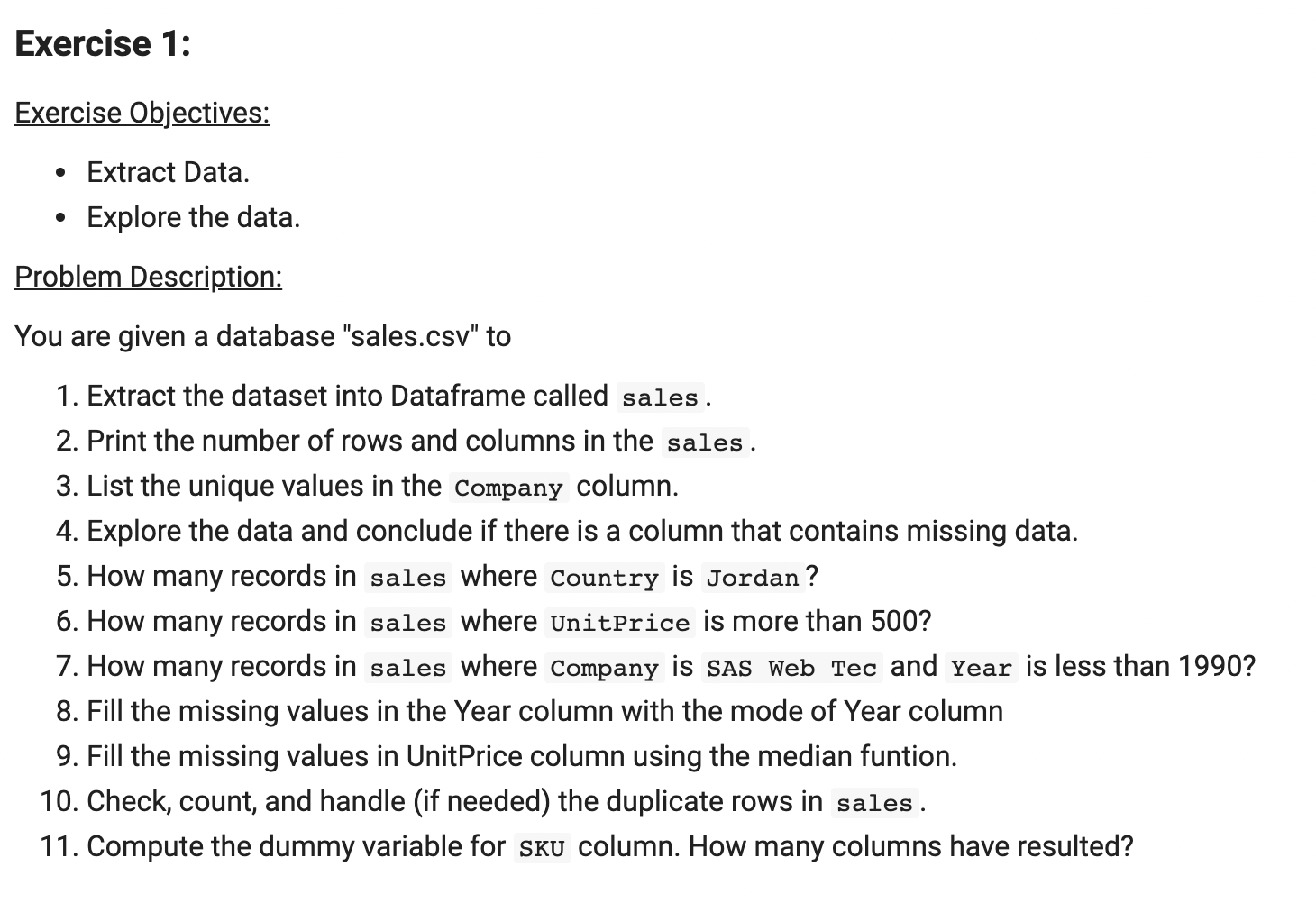 Solved Exercise 1: Exercise Objectives: . Extract Data. | Chegg.com