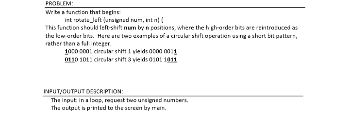Solved PROBLEM Write a function that begins: int rotate_left | Chegg.com
