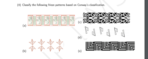 Solved (4) Classify the following frieze patterns based on | Chegg.com