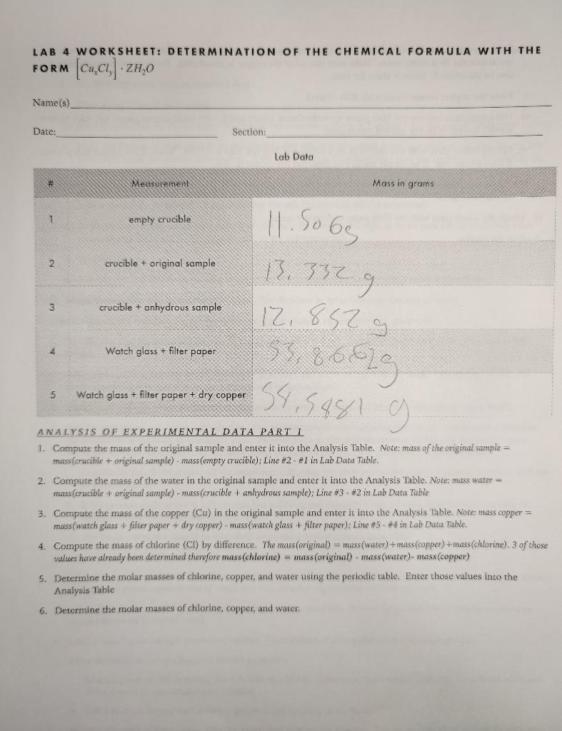 Solved LAB 4 WORKSHEET: DETERMINATION OF THE CHEMICAL | Chegg.com