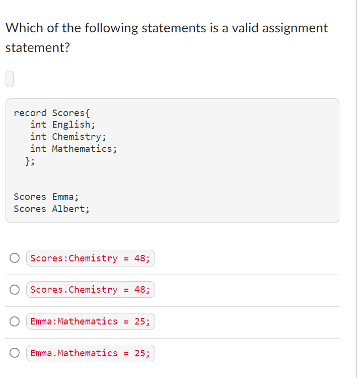 Solved Which of the following statements is a valid | Chegg.com