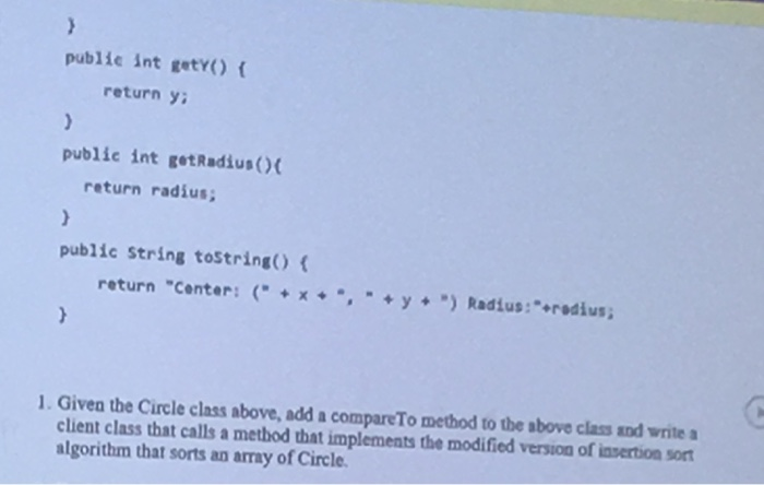 Solved //circle class public class Circle private int x; | Chegg.com