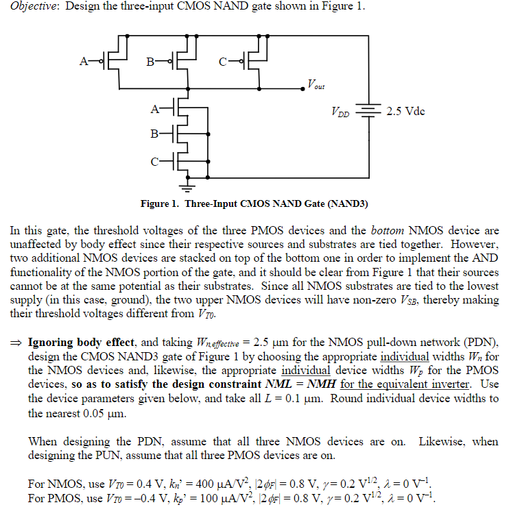 Objective: Design the three-input CMOS NAND gate | Chegg.com