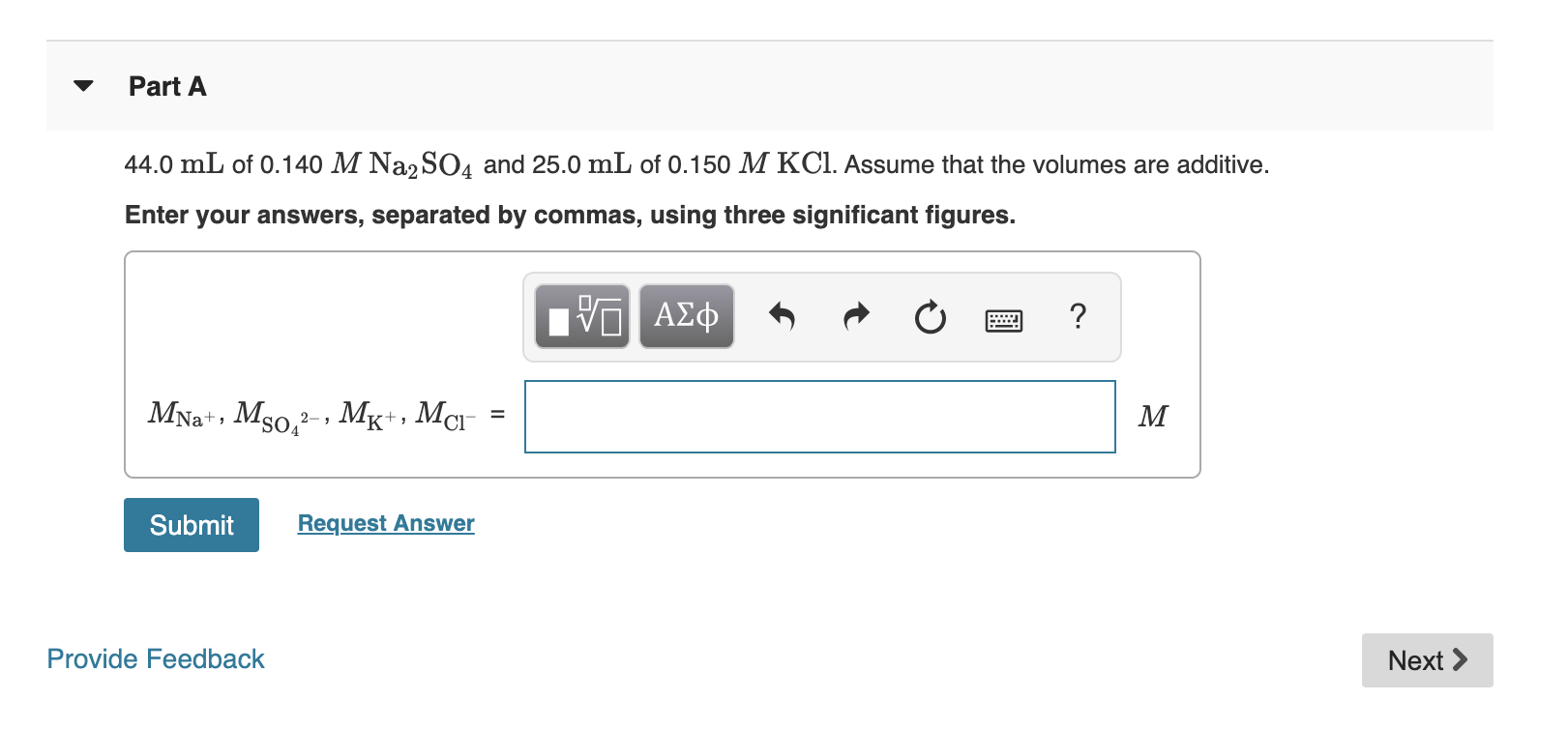 Solved Part A 44.0 mL of 0.140 M Na2SO4 and 25.0 mL of 0.150 | Chegg.com