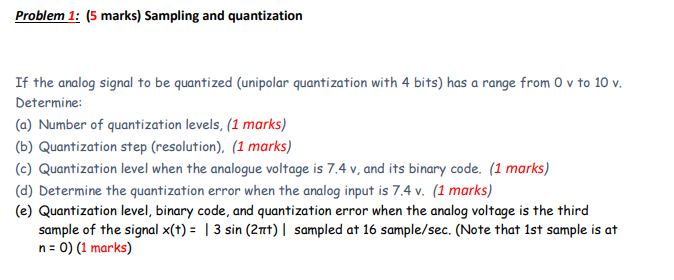 Solved Problem 1: (5 marks) Sampling and quantization If the | Chegg.com