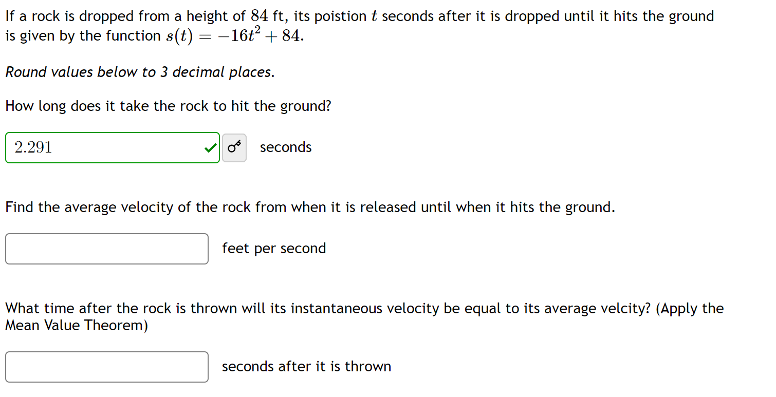 Solved If a rock is dropped from a height of 84ft, its | Chegg.com
