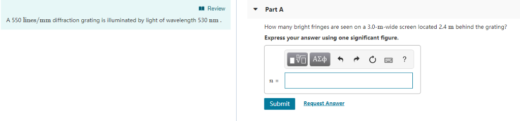 Solved Review Part A A 550 lines/mm diffraction grating is | Chegg.com