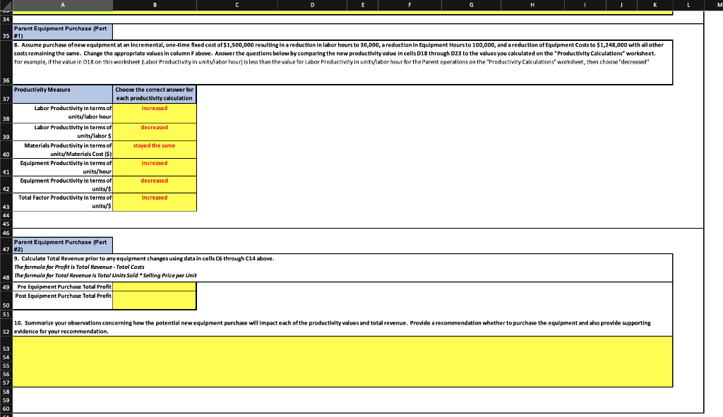 Total =55 points: Productivity Calculation Tab ( 30 | Chegg.com