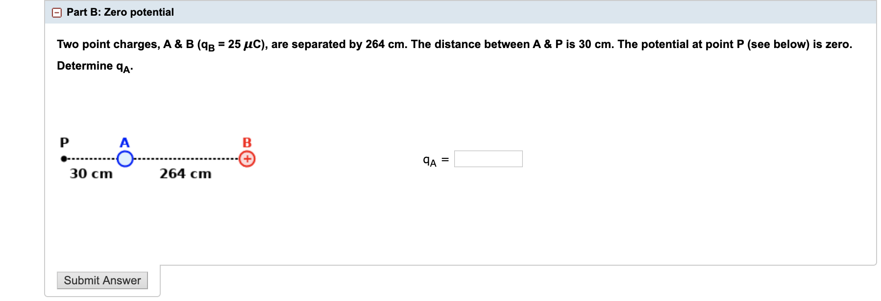 Solved Part B: Zero potential Two point charges, A & B (98 = | Chegg.com
