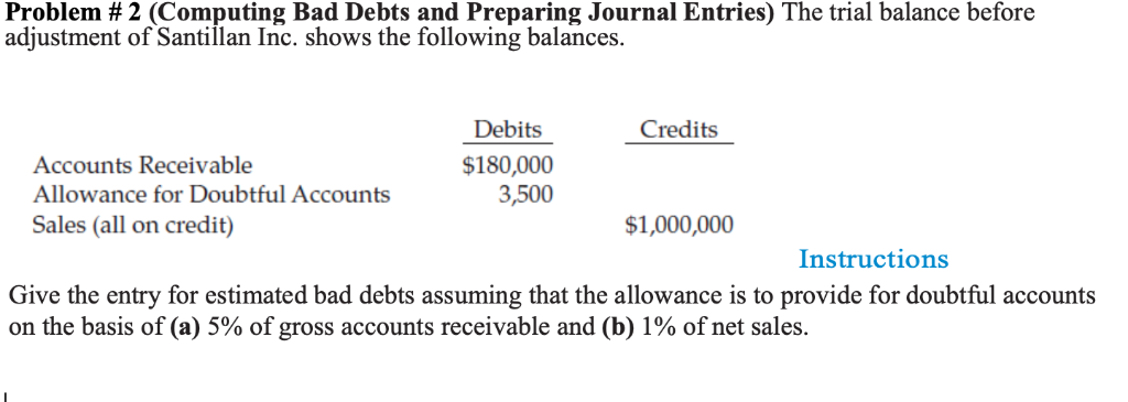 Solved Problem # 2 (Computing Bad Debts and Preparing | Chegg.com