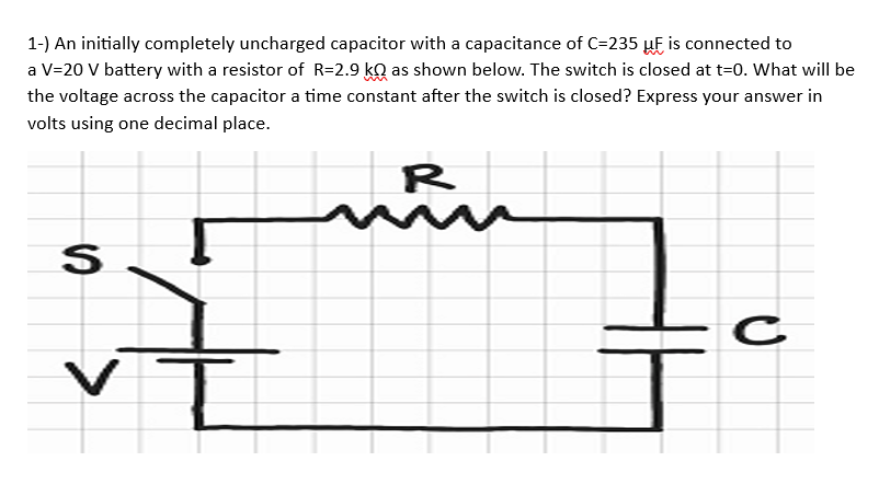 Solved 1-) An initially completely uncharged capacitor with | Chegg.com