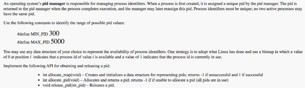 Solved An operating system's pid manager is responsible for | Chegg.com