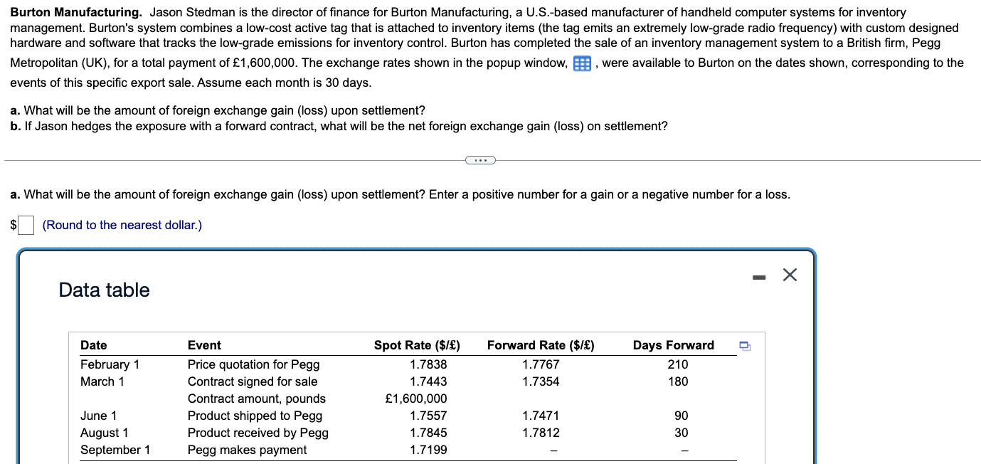 Solved Burton Manufacturing. Jason Stedman is the director | Chegg.com