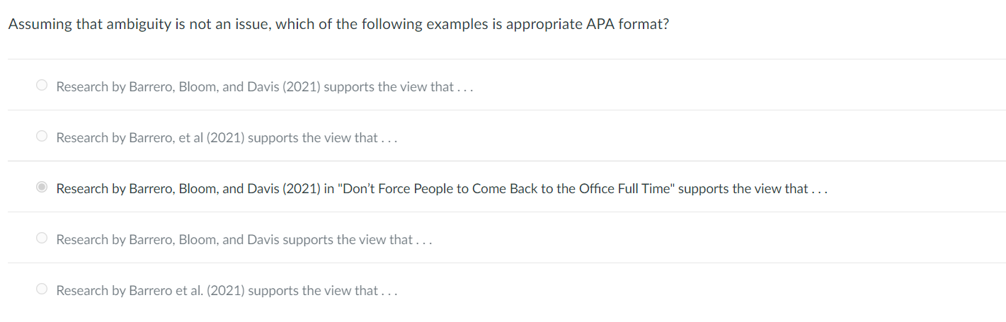 Solved In APA format, which is not one of the three | Chegg.com