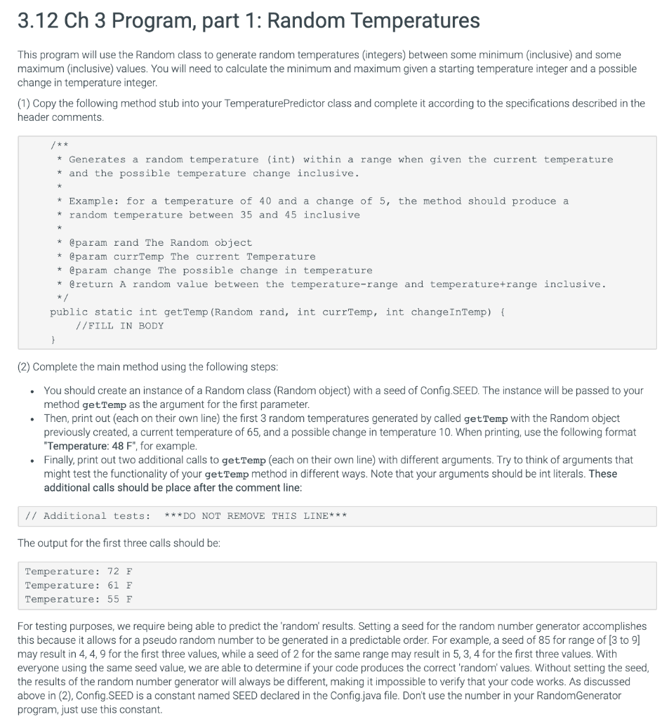 Solved 3.12 Ch 3 Program, part 1: Random Temperatures This | Chegg.com