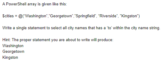 Solved A PowerShell array is given like this: \$cities = | Chegg.com