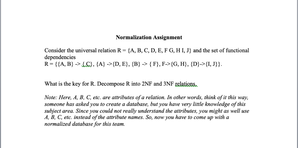Normalization Assignment Consider the universal | Chegg.com