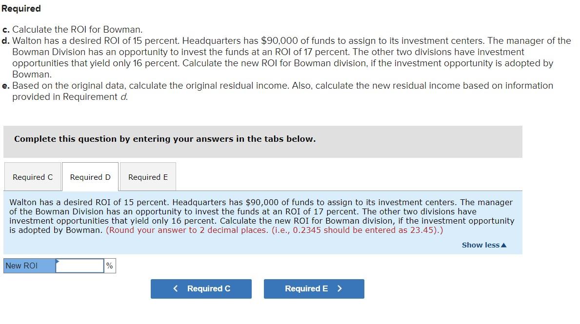 Solved Walton Corporation operates three investment centers. | Chegg.com