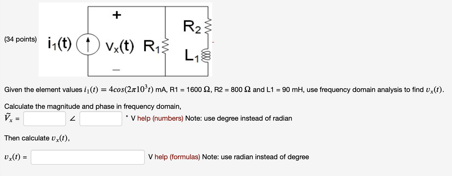 Solved (34 points) Given the element values | Chegg.com