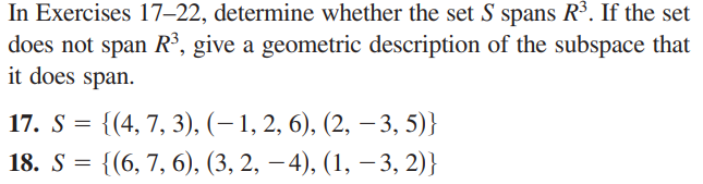Solved In Exercises 17-22, determine whether the set S spans | Chegg.com