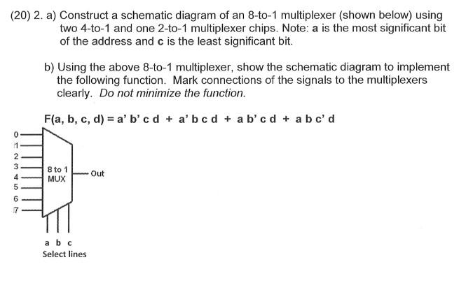 Solved (20) 2. a) Construct a schematic diagram of an 8-to-1 | Chegg.com