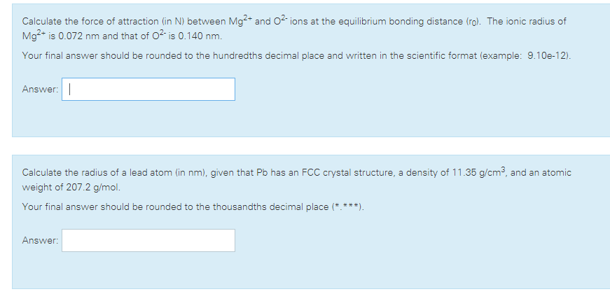Solved Calculate the force of attraction (in N) between Mg2+ | Chegg.com