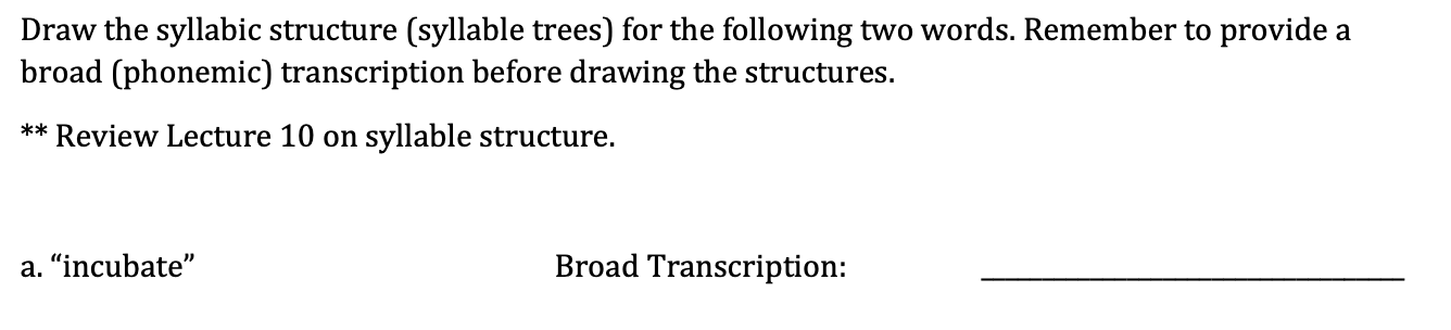 Solved Draw the syllabic structure (syllable trees) for the | Chegg.com