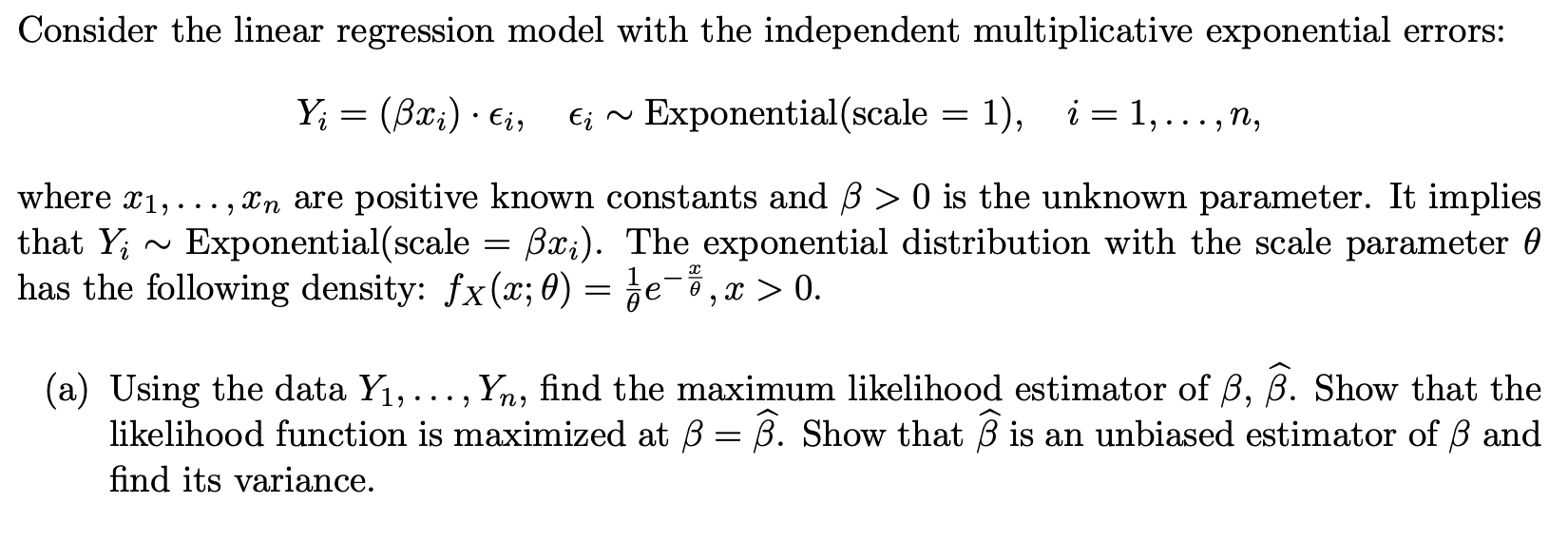 Consider the linear regression model with the | Chegg.com