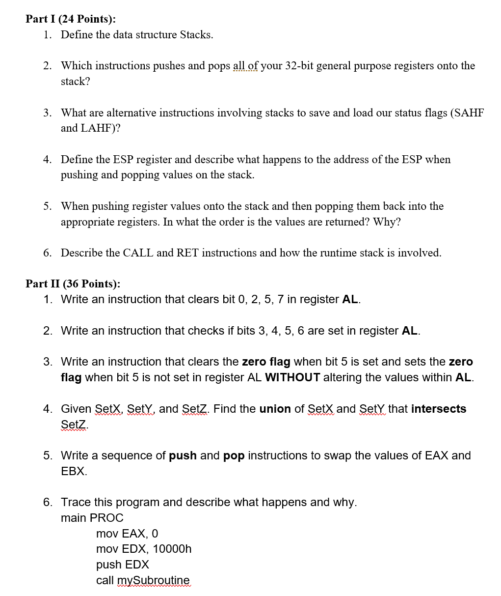 Solved Part I (24 Points): 1. Define the data structure | Chegg.com