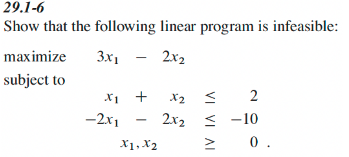 Solved Show that the following linear program is infeasible: | Chegg.com