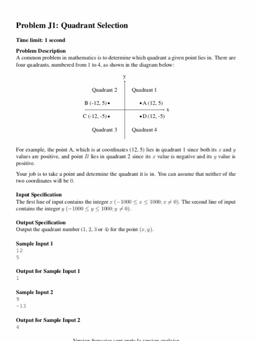 Solved Problem J1 Quadrant Selection Time Limit 1 Second