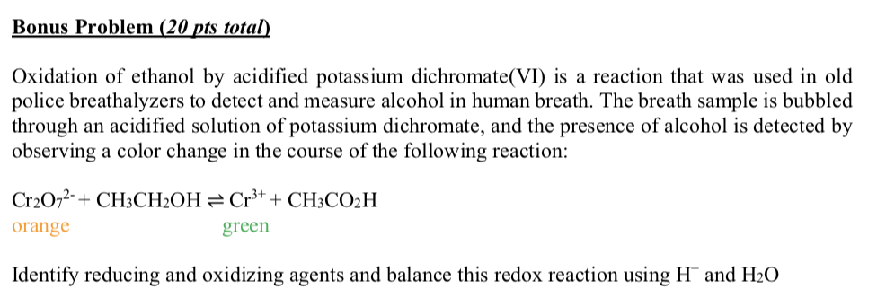 Solved Bonus Problem (20 pts total) Oxidation of ethanol by | Chegg.com