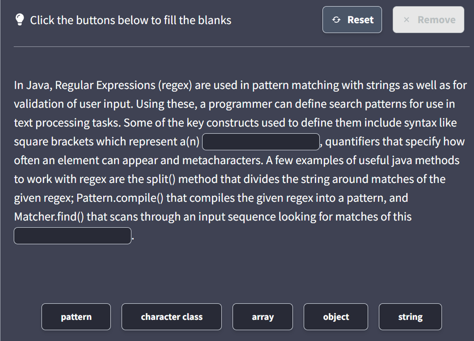 Solved In Java, Regular Expressions (regex) ﻿are used in | Chegg.com