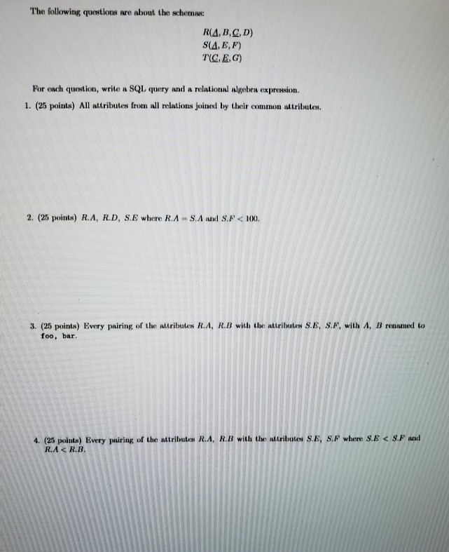Solved The following questions are about the schema: RIA, | Chegg.com